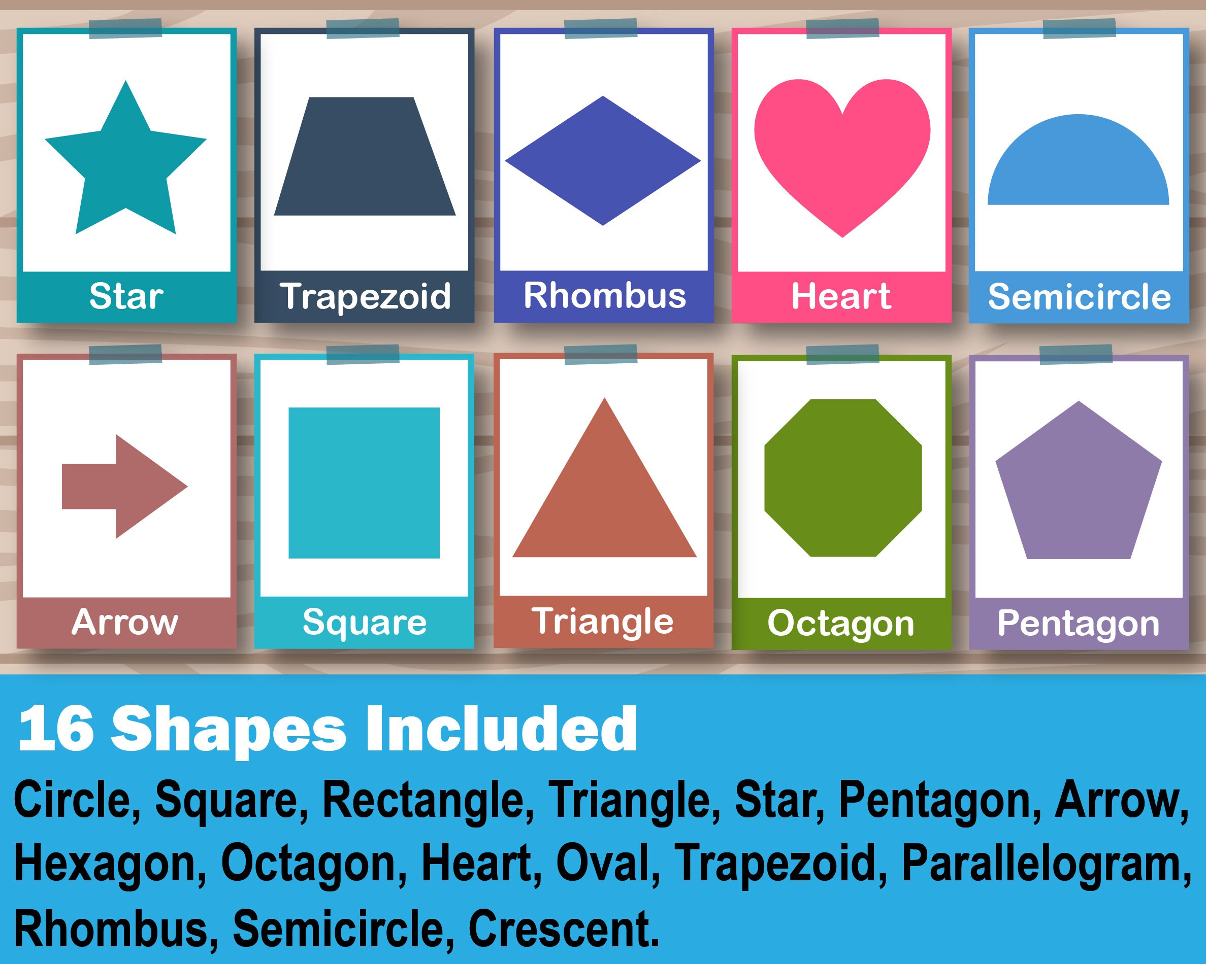 16 Shape Flash Cards, Preschool Shapes, Geometric Shapes, Learning ...