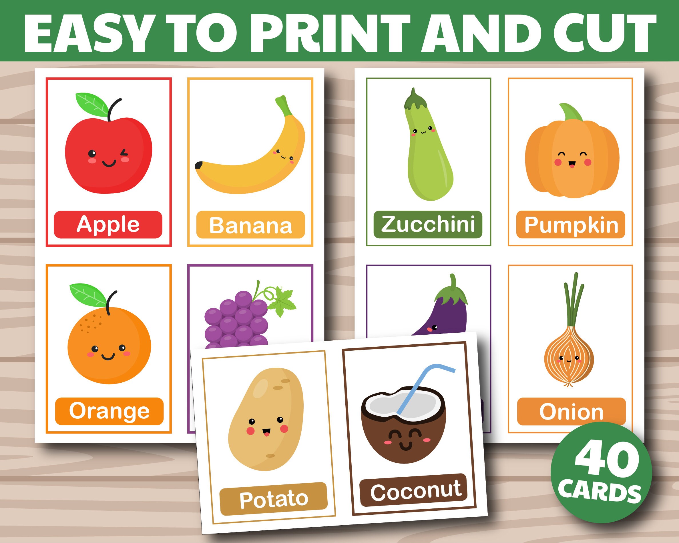 40 Fruits and Vegetables Cards, Printable Learning Resources for ...