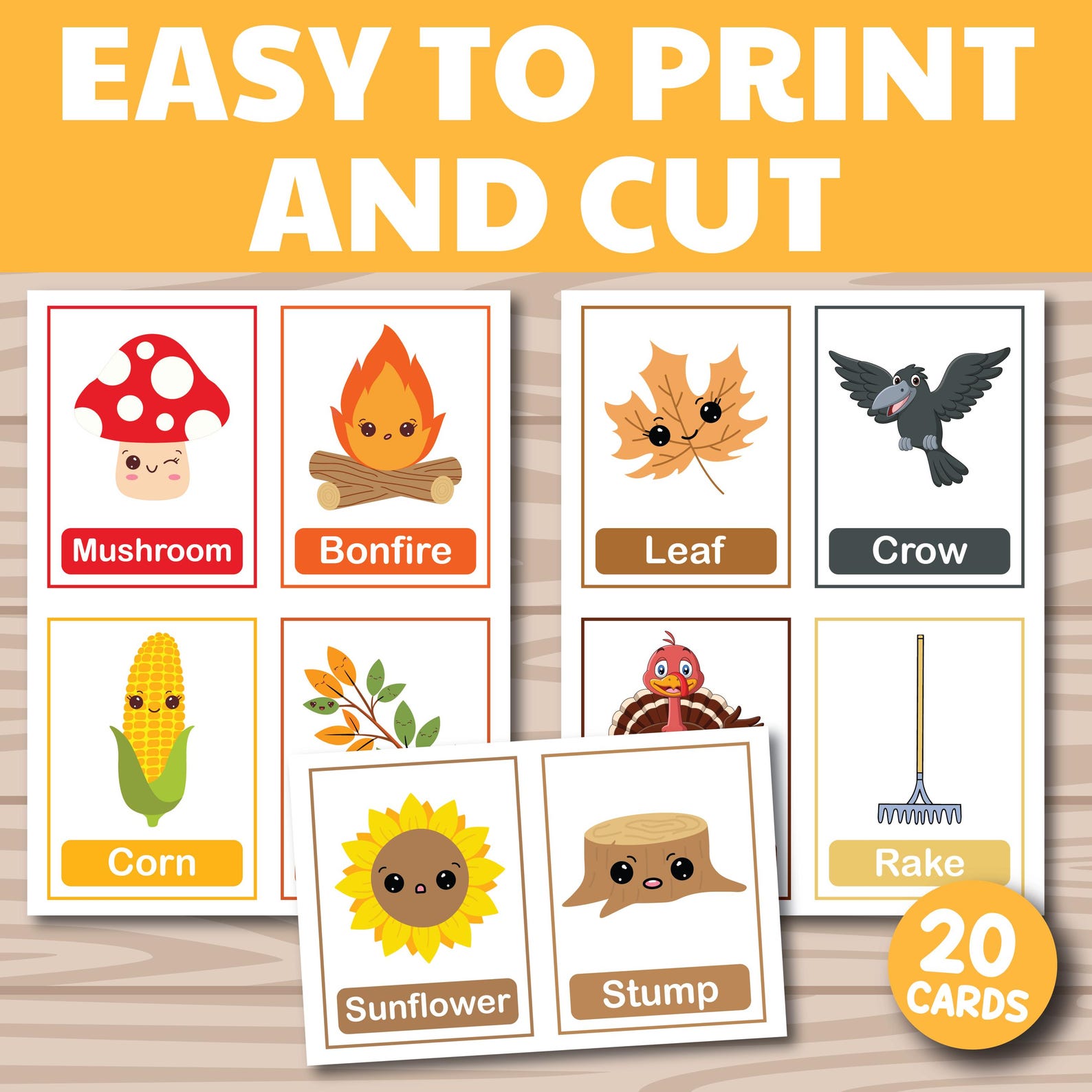 Autumn Flashcards Printable, 20 Fall Vocabulary Cards PDF, Montessori ...