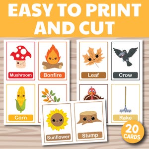 Autumn Flashcards Printable, 20 Fall Vocabulary Cards PDF, Montessori ...