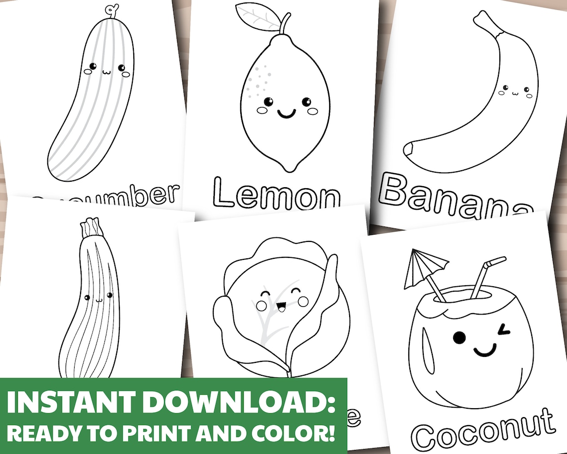 Bundle Fruits and Vegetables Coloring Pages, Vegetable Coloring Pages ...