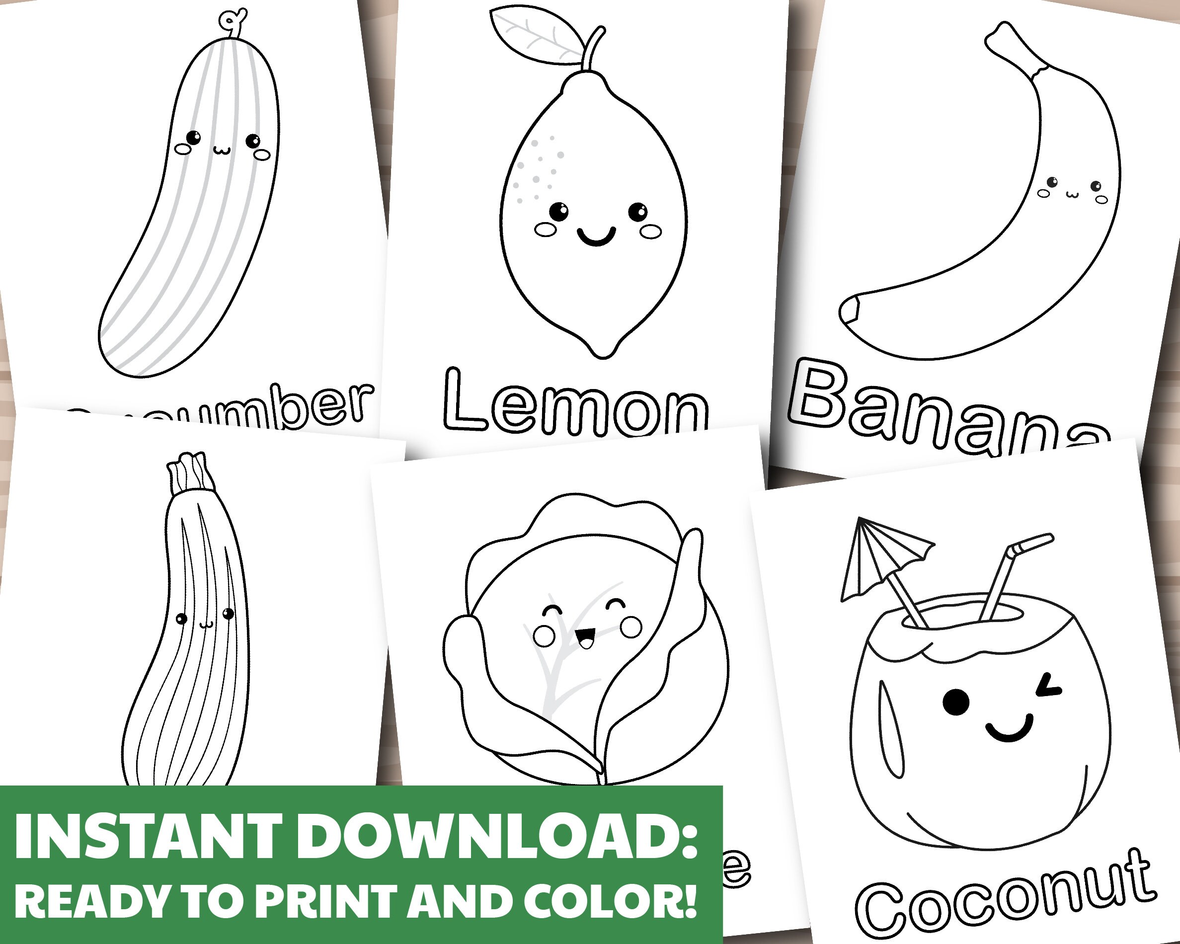 Bundle Fruits and Vegetables Coloring Pages, Vegetable Coloring Pages ...