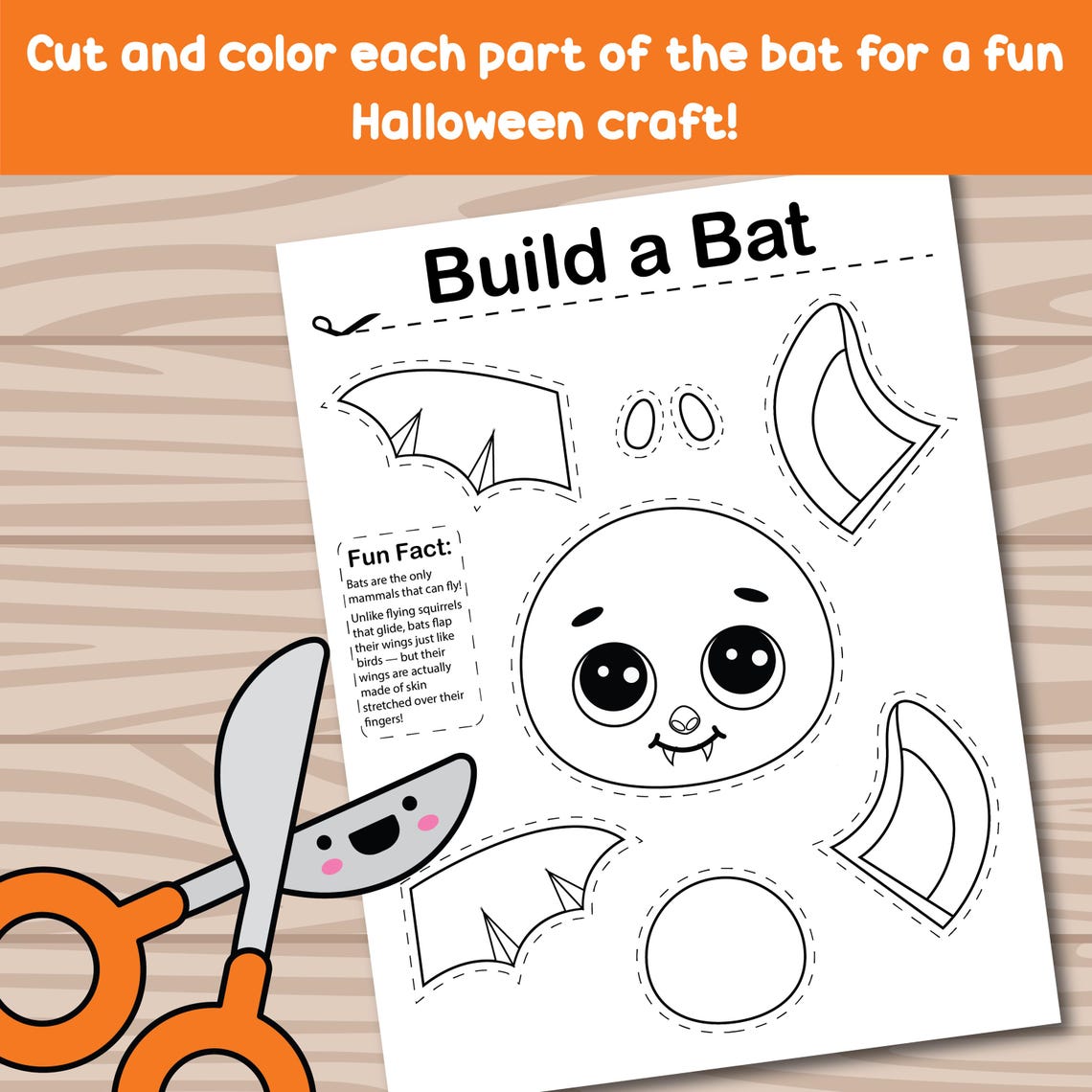 Build-a-bat Halloween Craft for Kids, Printable Bat Template, Spooky ...