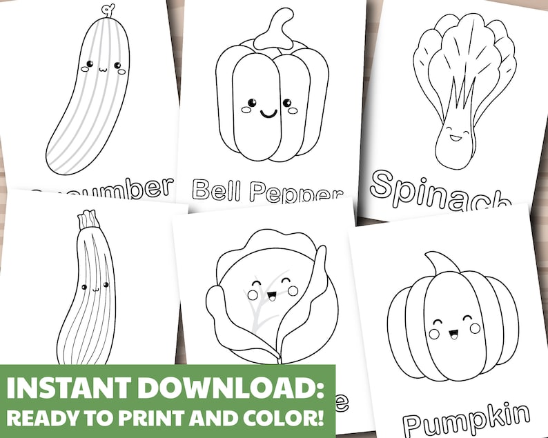 Vegetable Coloring Pages, Vegetable Coloring Book for Kids, Homeschool ...