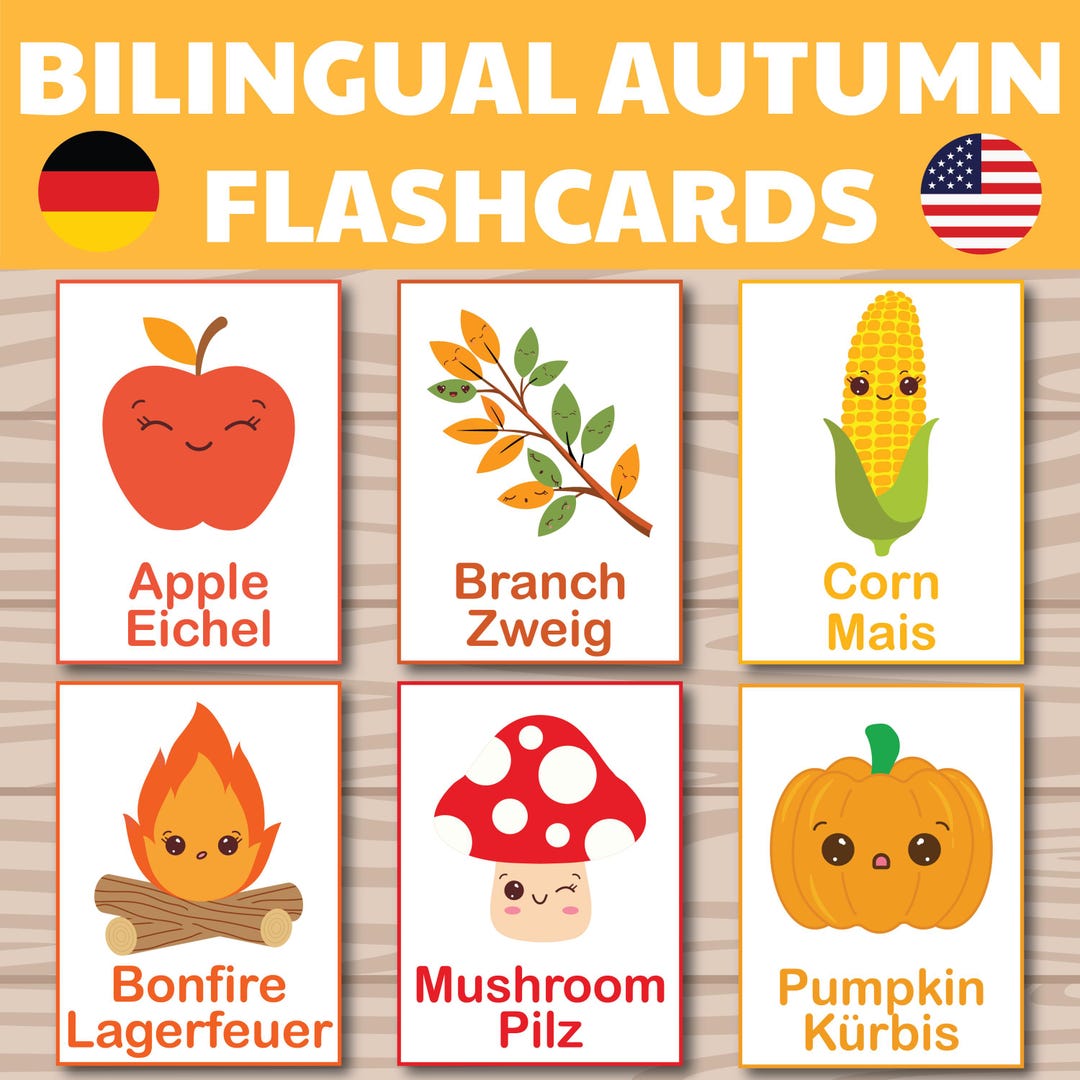 Autumn Flashcards Printable, 20 Fall Vocabulary Cards PDF, Bilingual ...