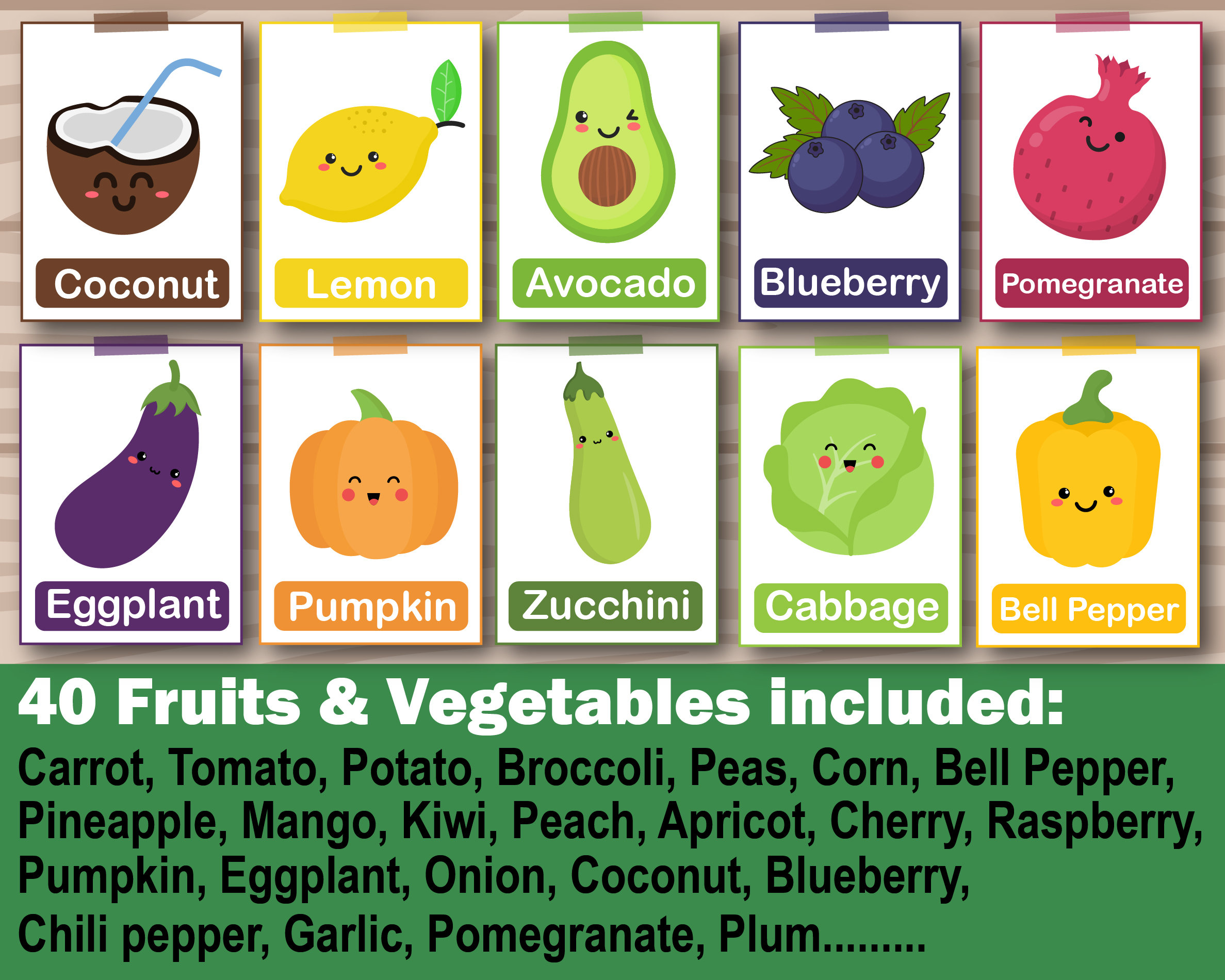 40 Fruits and Vegetables Cards, Printable Learning Resources for ...