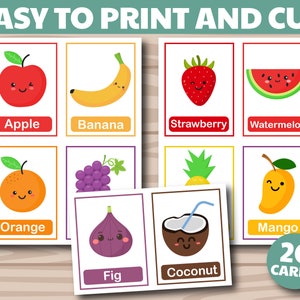 20 Fruits Flash Cards, Montessori Flashcards, Pre-school Cards ...