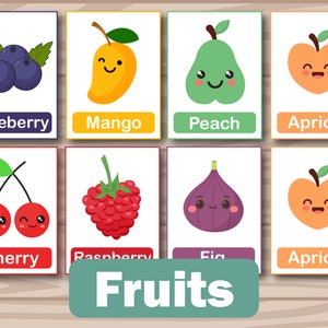 20 Fruits Flash Cards, Montessori Flashcards, Pre-school Cards ...
