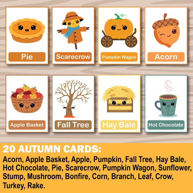 Autumn Flashcards Printable, 20 Fall Vocabulary Cards PDF, Montessori ...