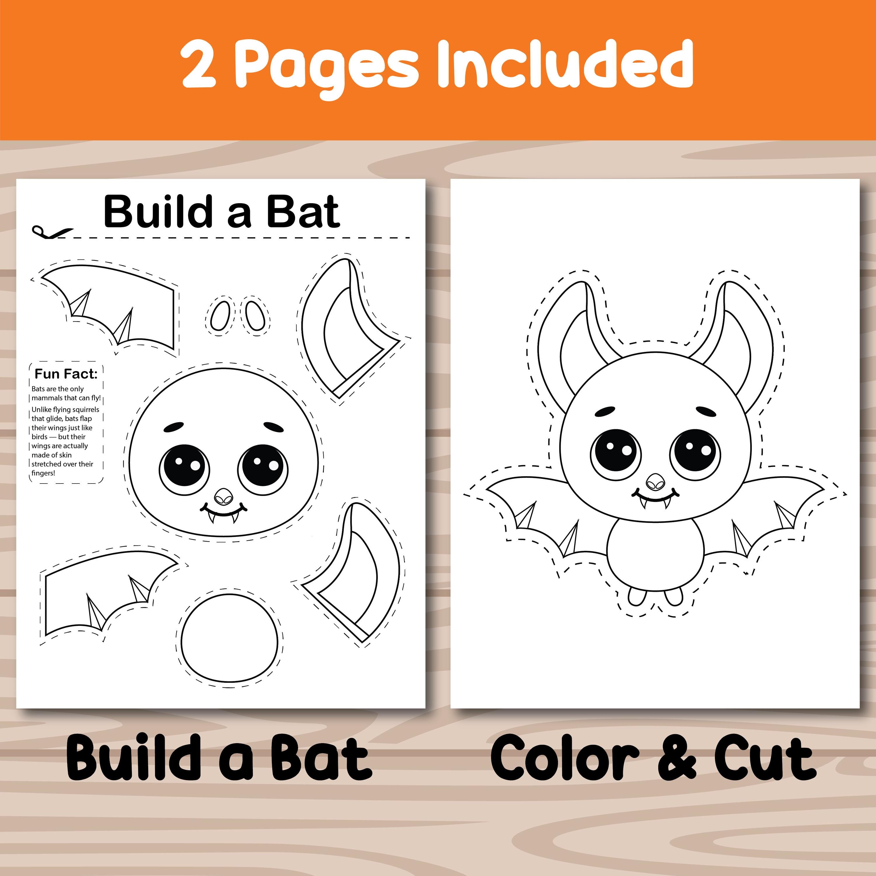 Build-a-bat Halloween Craft for Kids, Printable Bat Template, Spooky ...