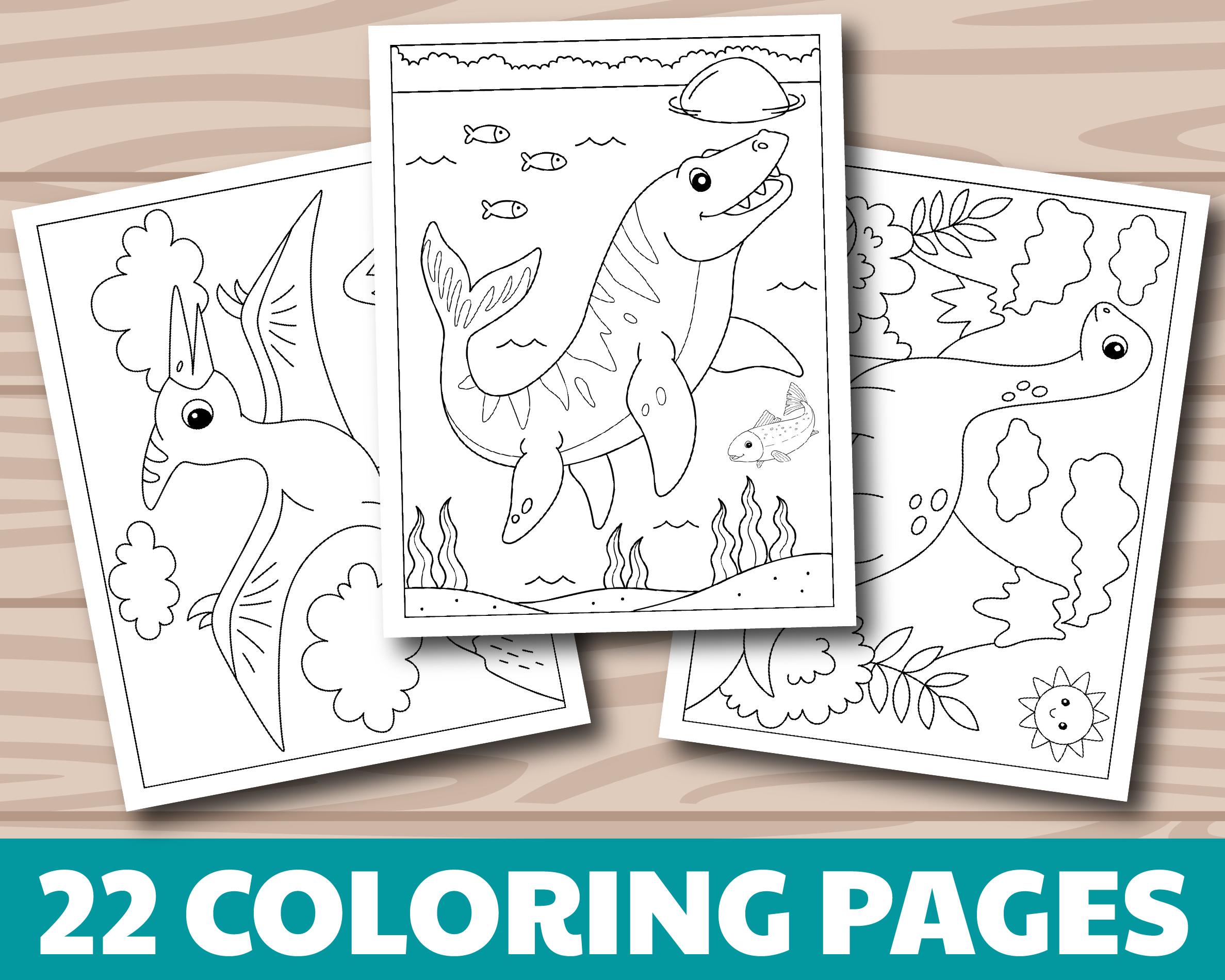 Dinosaur Coloring Pages for Kids, Dinosaur Coloring Worksheet, Set of ...