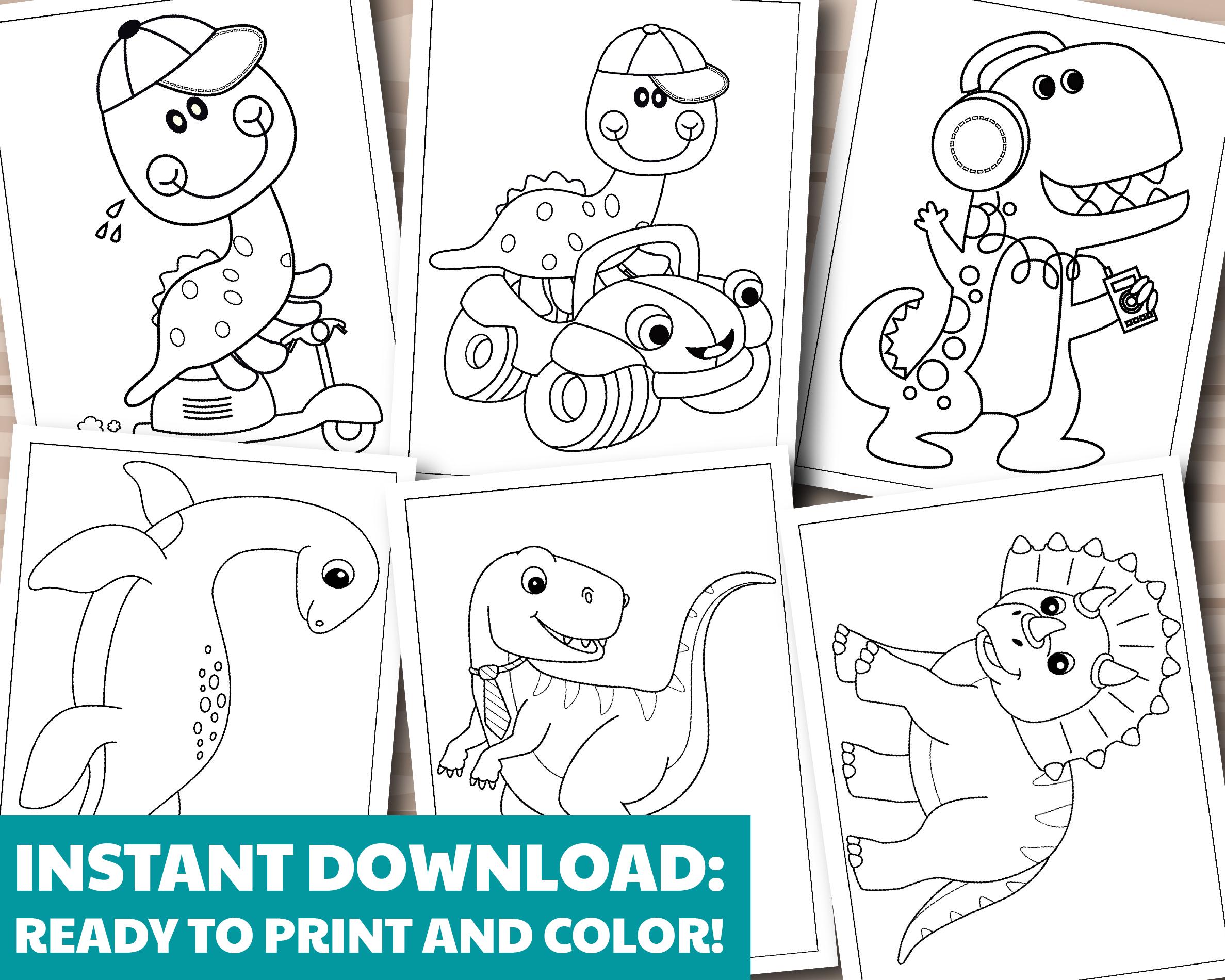 Dinosaur Coloring Pages for Kids, Dinosaur Coloring Worksheet, Set of ...