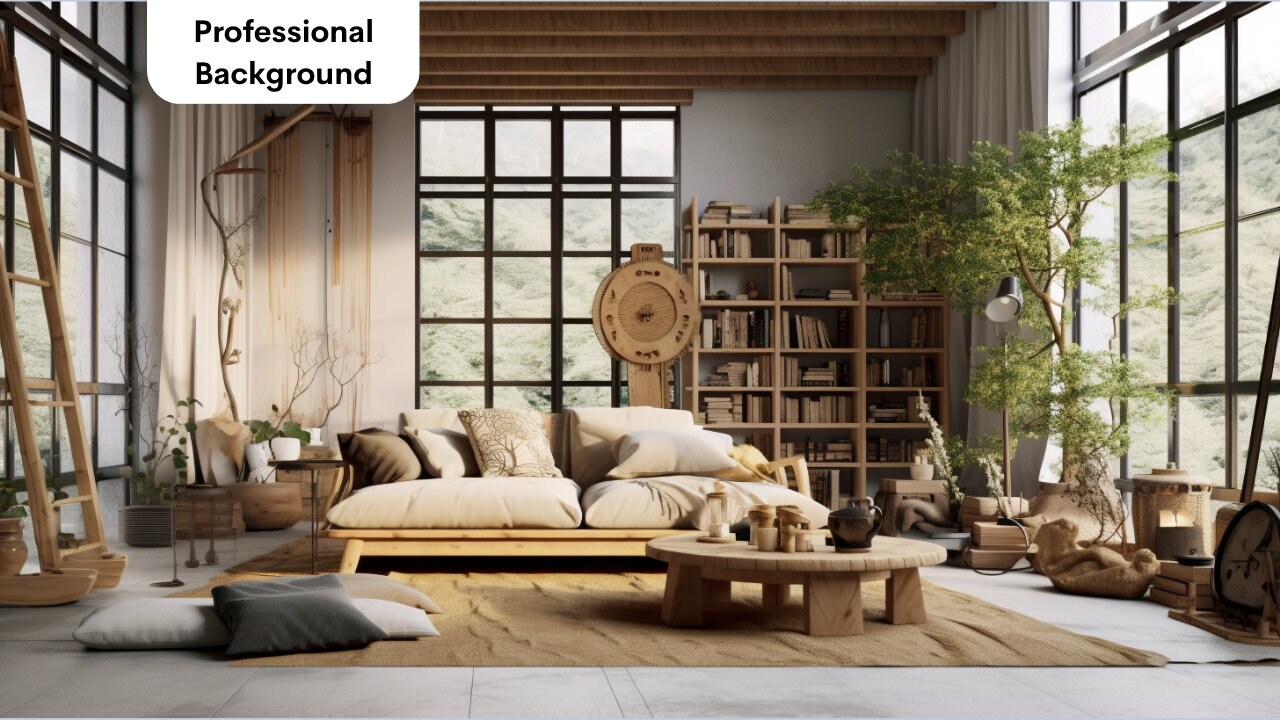 Virtual Backdrop for Video Conferencing - Unique Japandi Living Room ...