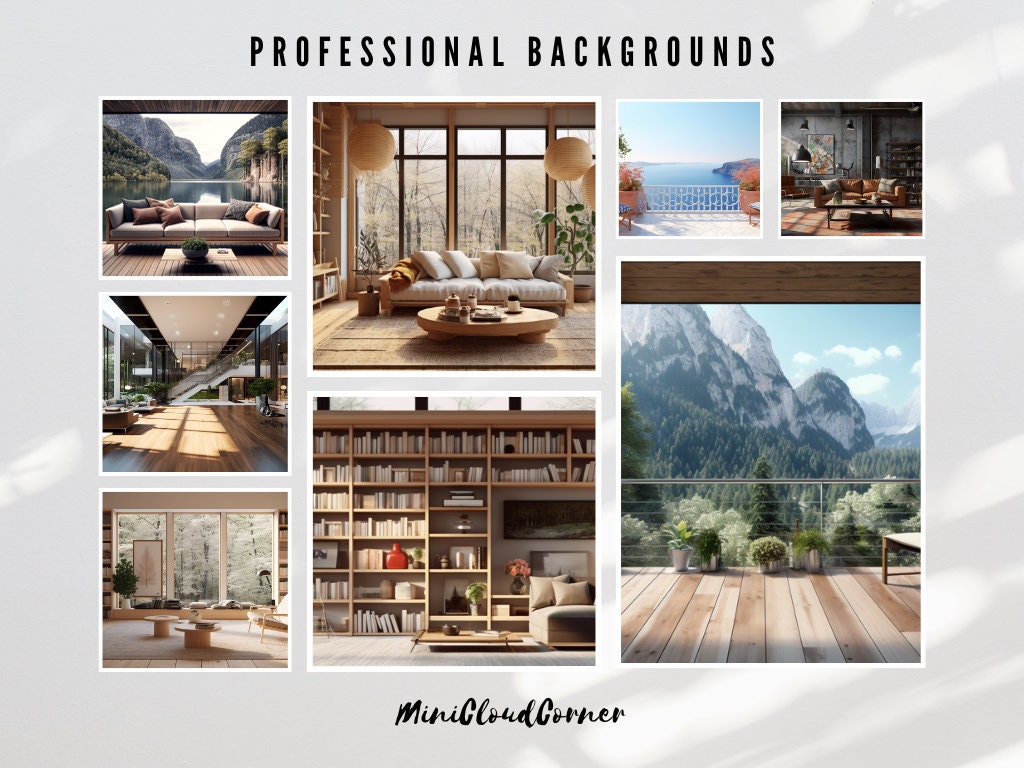 Virtual Backdrop for Online Meetings - Modern Neutral Bookshelf ...