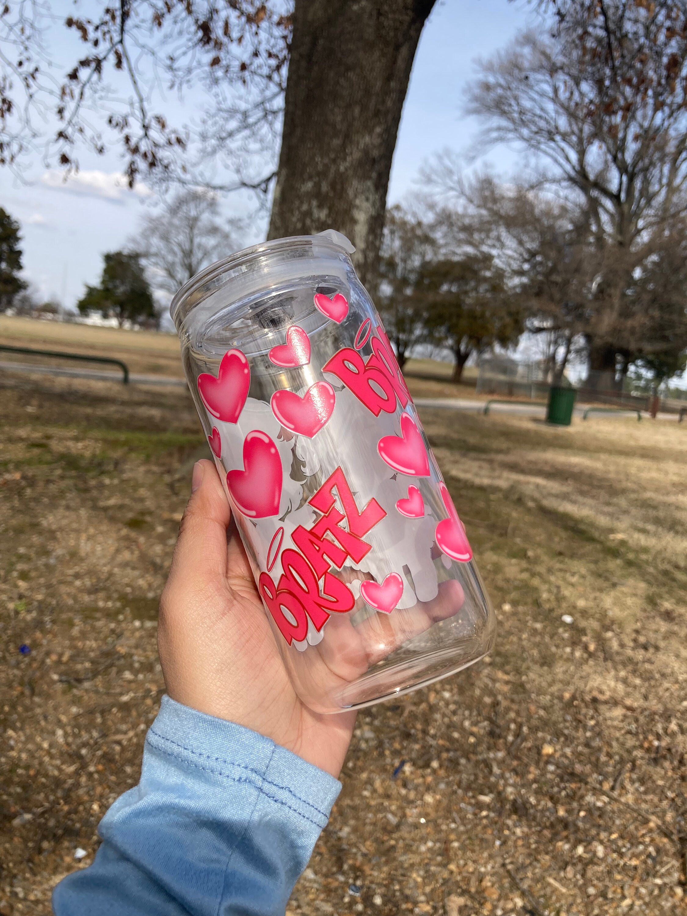 Chibi Baby Bratz Dolls Glass Can With Acrylic Lid and Glass Straw Y2K ...