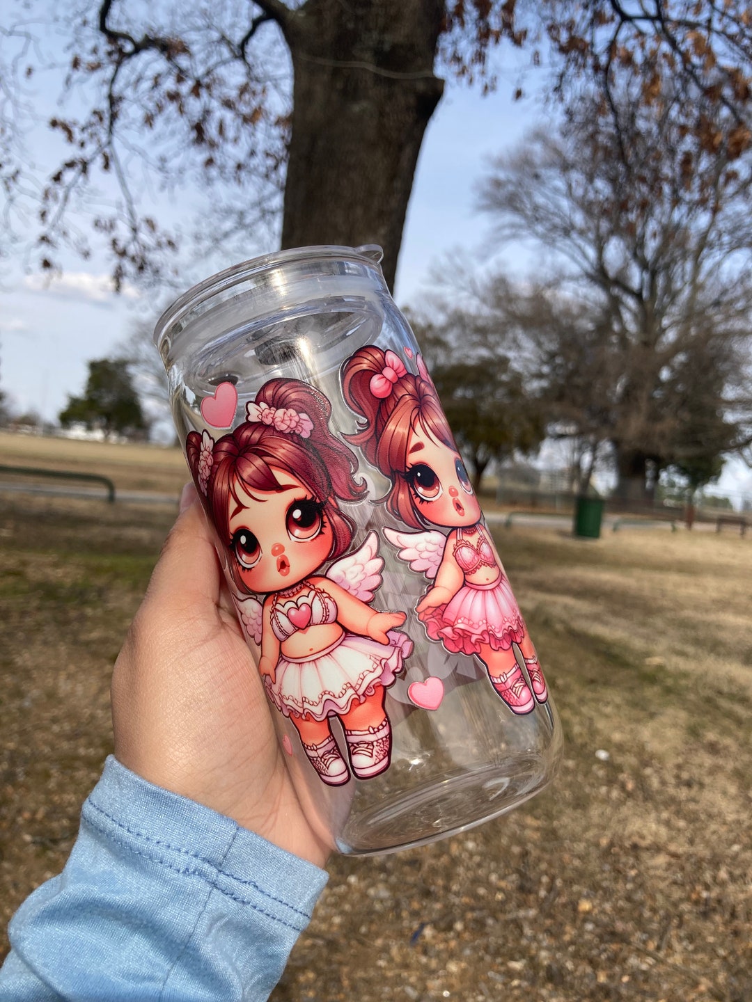 Chibi Baby Bratz Dolls Glass Can With Acrylic Lid and Glass Straw Y2K ...