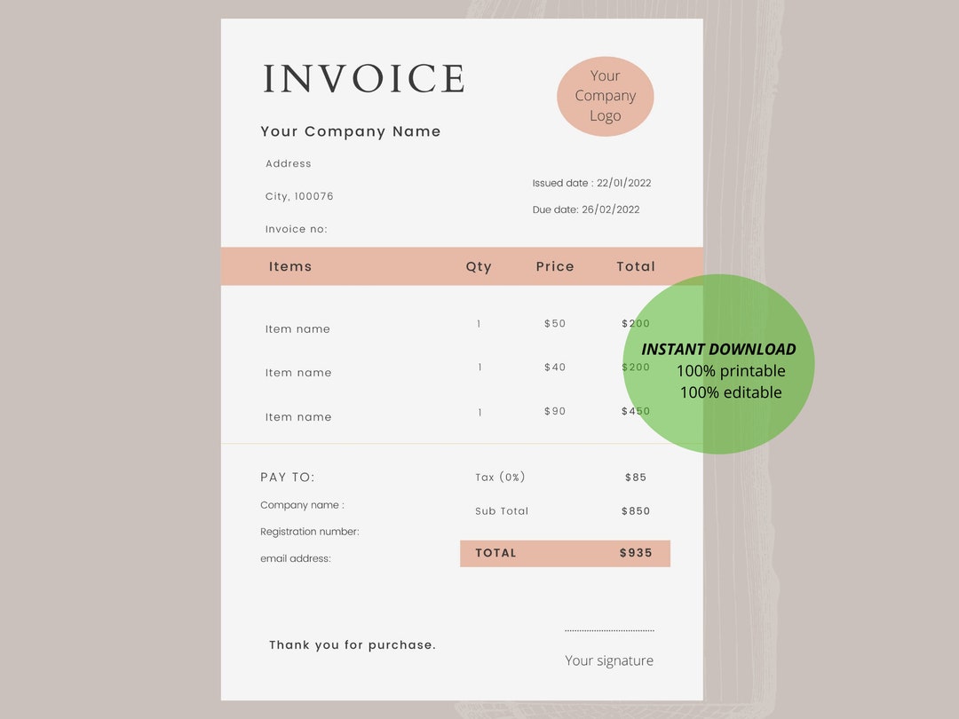 Canva Invoice Template Digital Download Business Form Canva Invoice ...