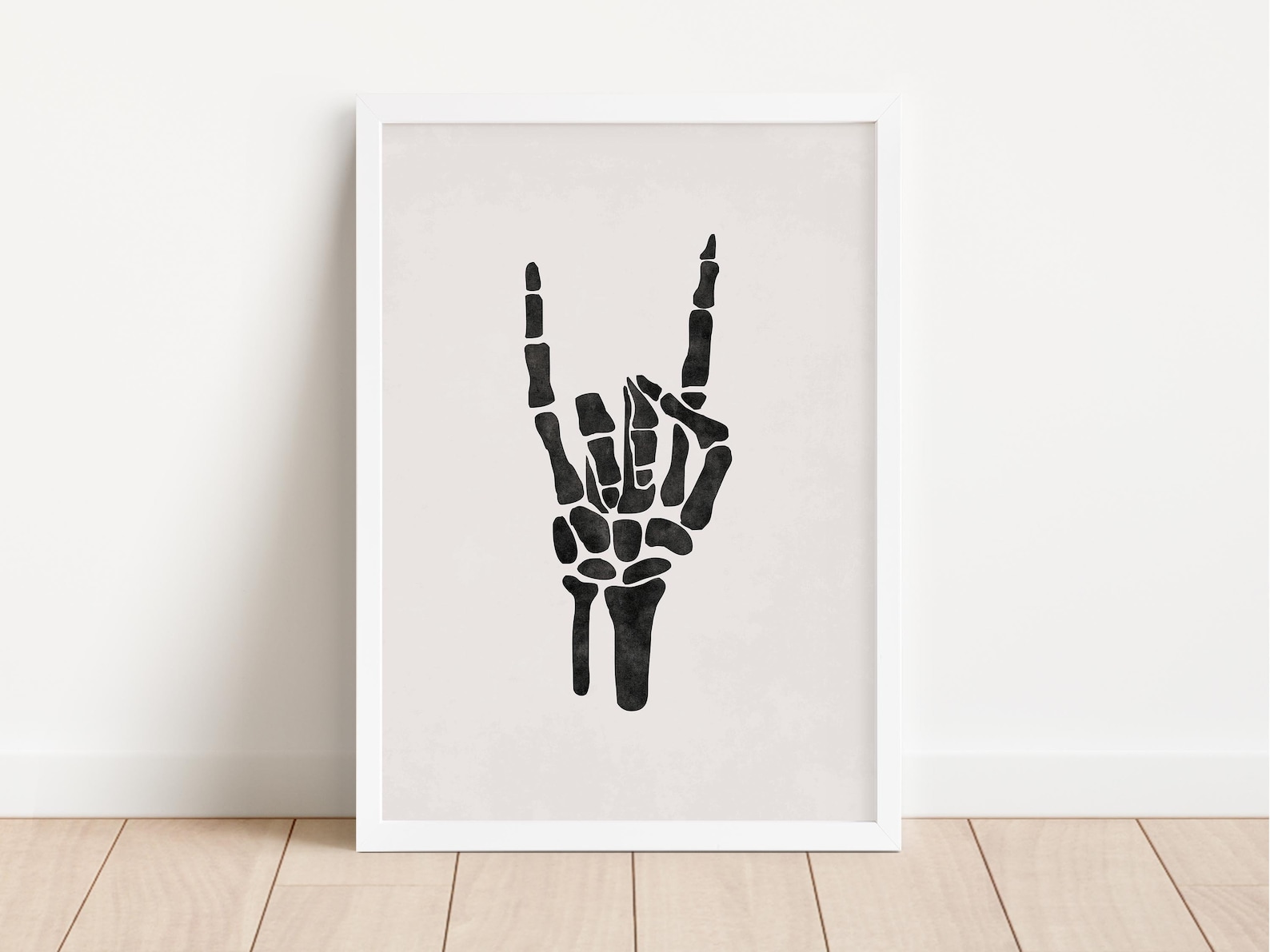 Skeleton Rock on Hand Printable Art Print, Minimal Halloween Digital ...