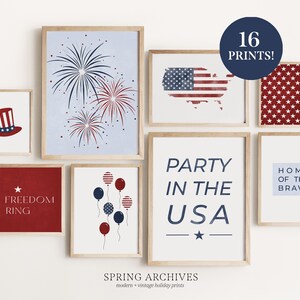 4th of July Printable Gallery Wall Art Bundle, Set of 16 July 4th Art ...