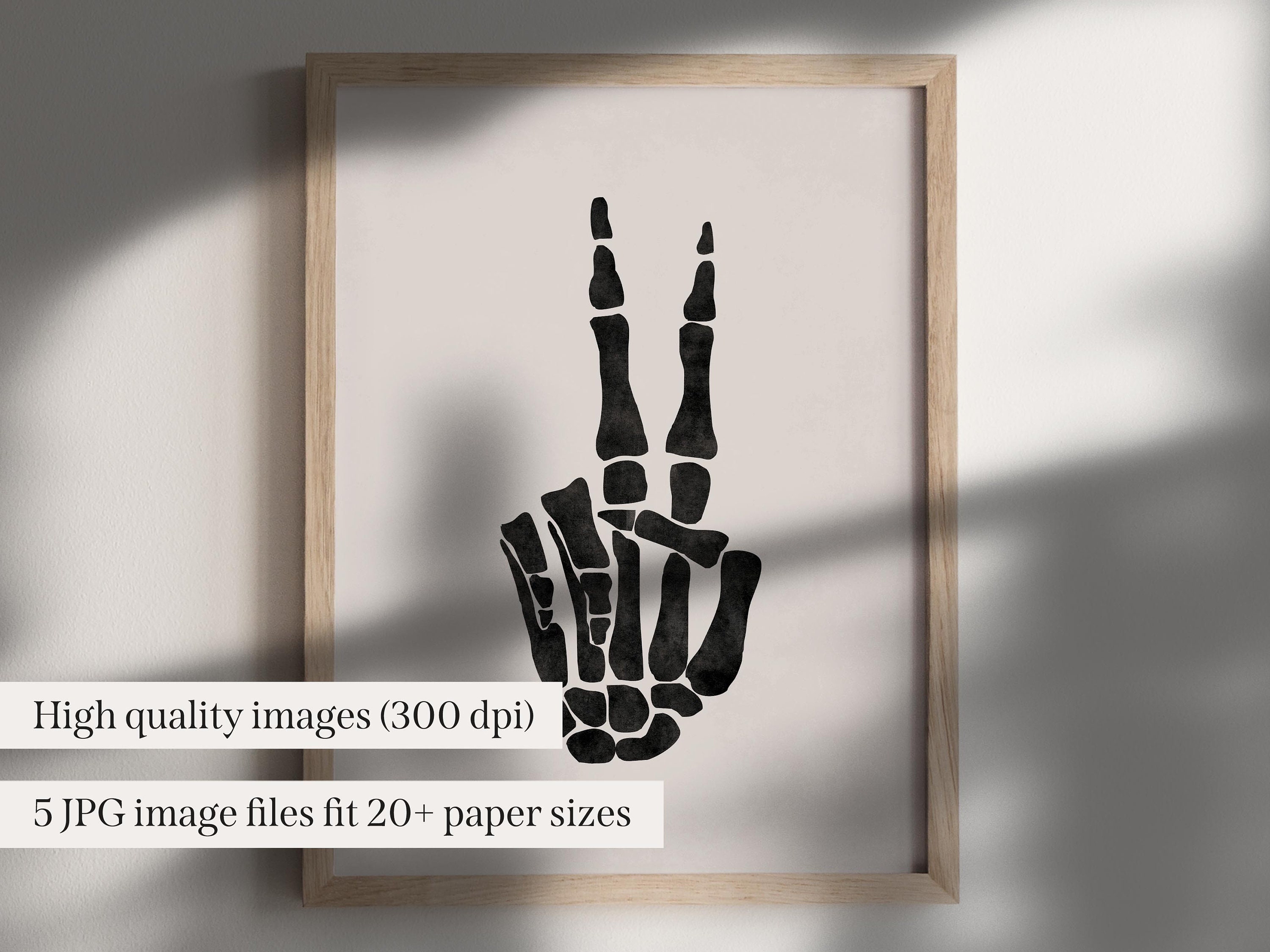 Skeleton Hand Peace Sign Printable Wall Art, Simple Halloween Instant ...