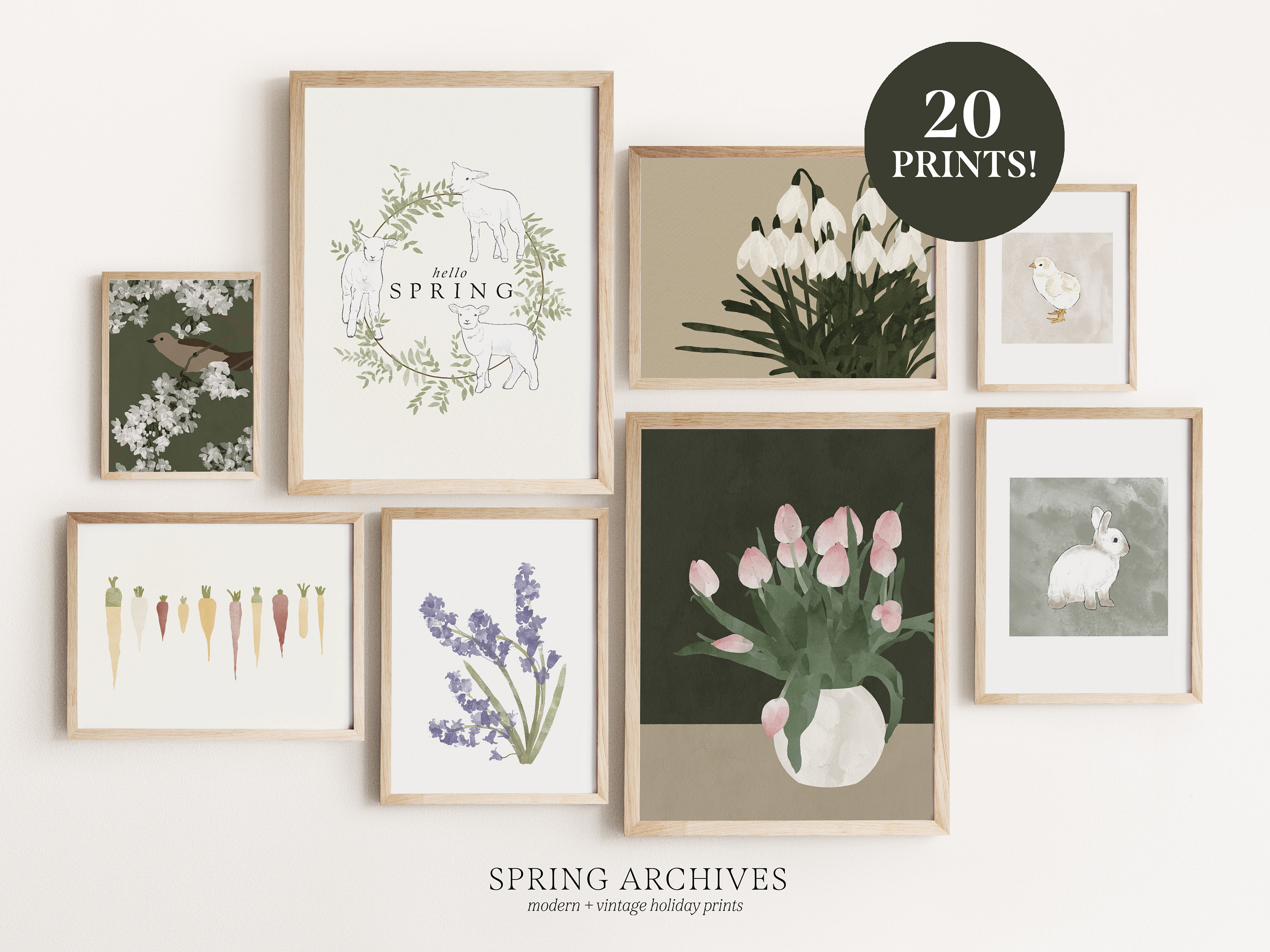 Easter Gallery Wall Art Set of 20, PRINTABLE Spring Home Decor, Neutral ...