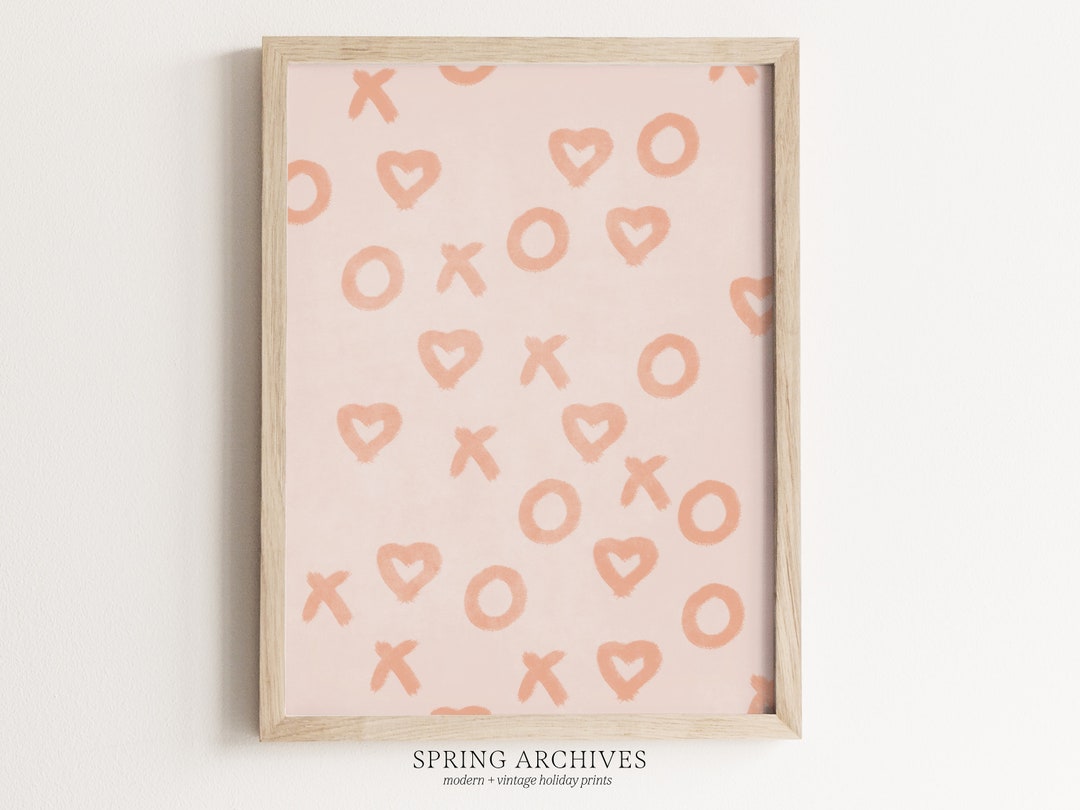 PRINTABLE XO Heart Pattern Wall Art, Pink Valentines Day Art Print ...