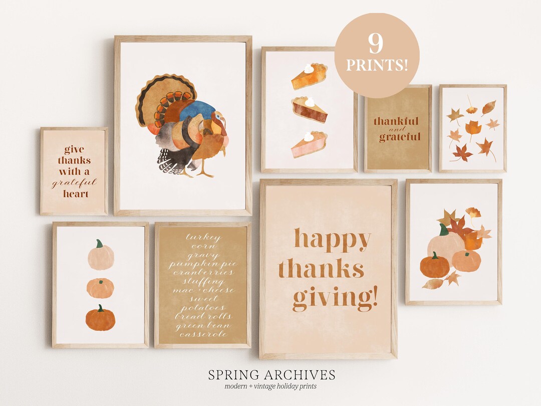 Thanksgiving Printable Gallery Wall Art Bundle, Set of 9 Print at Home ...