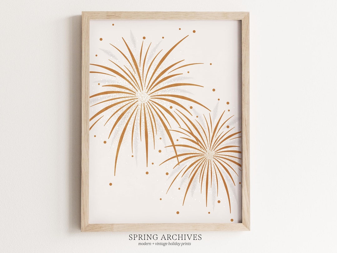 Fireworks Printable Wall Art, New Year's Art Digital Download, Golden ...