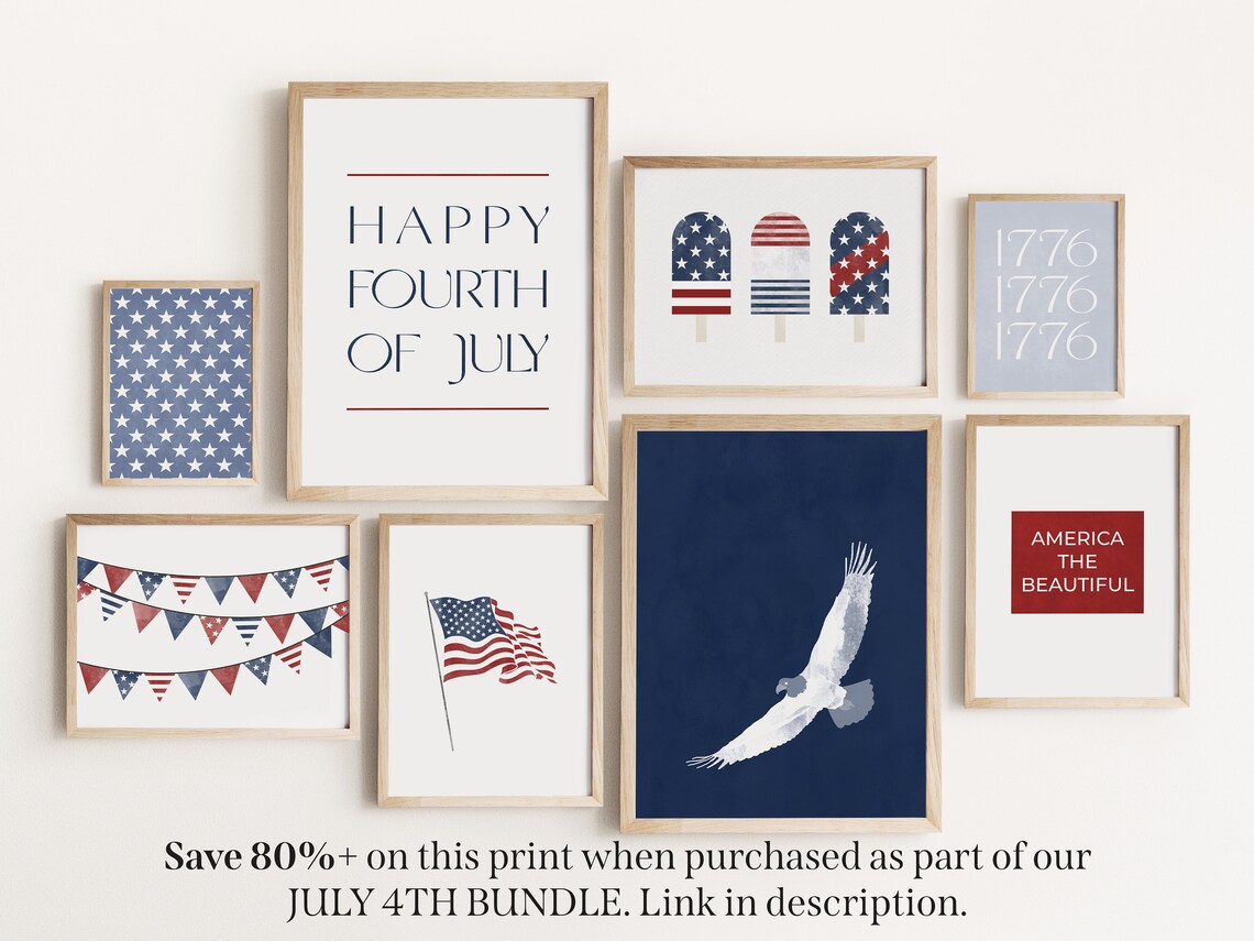 Happy Fourth of July Printable Wall Art, July 4th Sign Digital Download ...