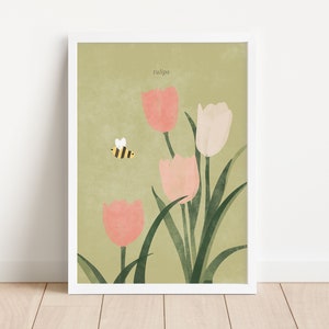 Tulips Printable Wall Art, Spring Art Digital Download, Sage Green Home ...