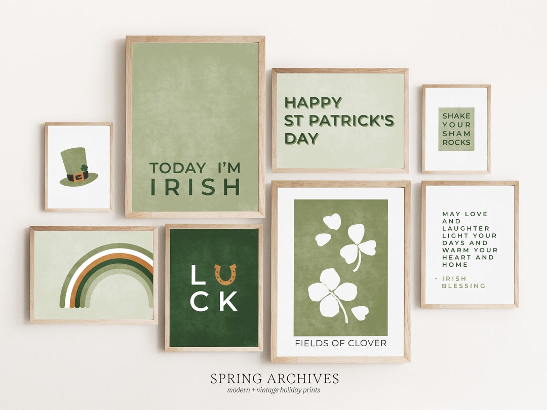 St Patricks Day 8 Printables Gallery Wall Art Set, Minimalist St ...