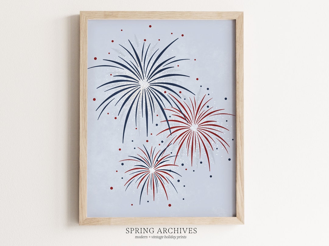 4th of July Fireworks Printable Wall Art, Light Blue Art Digital ...
