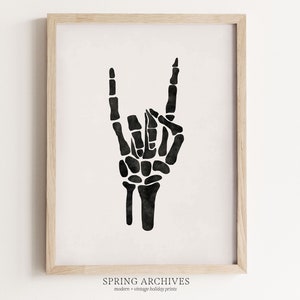 Skeleton Rock on Hand Printable Art Print, Minimal Halloween Digital ...