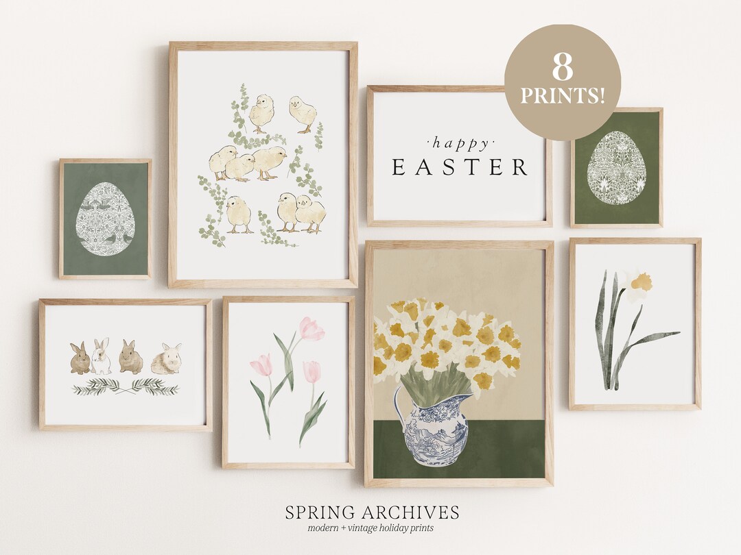Easter 8 Printables Gallery Wall Art Bundle, Neutral April Art Prints ...