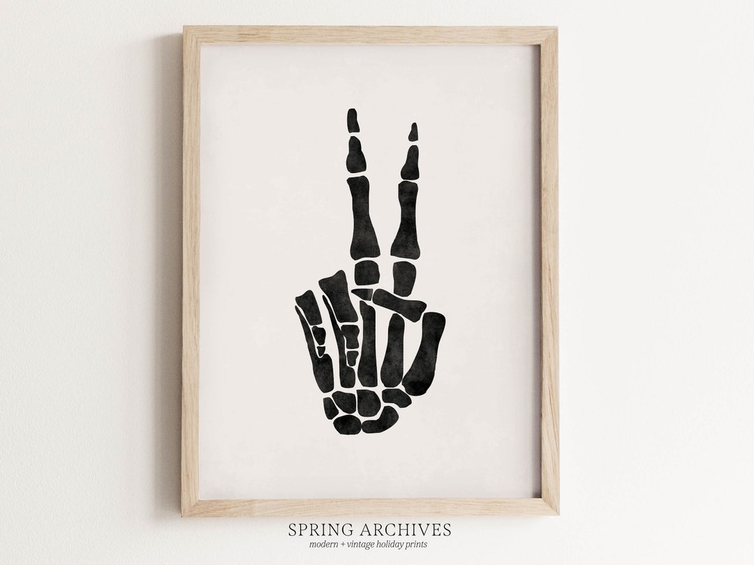 Skeleton Hand Peace Sign Printable Wall Art, Simple Halloween Instant ...