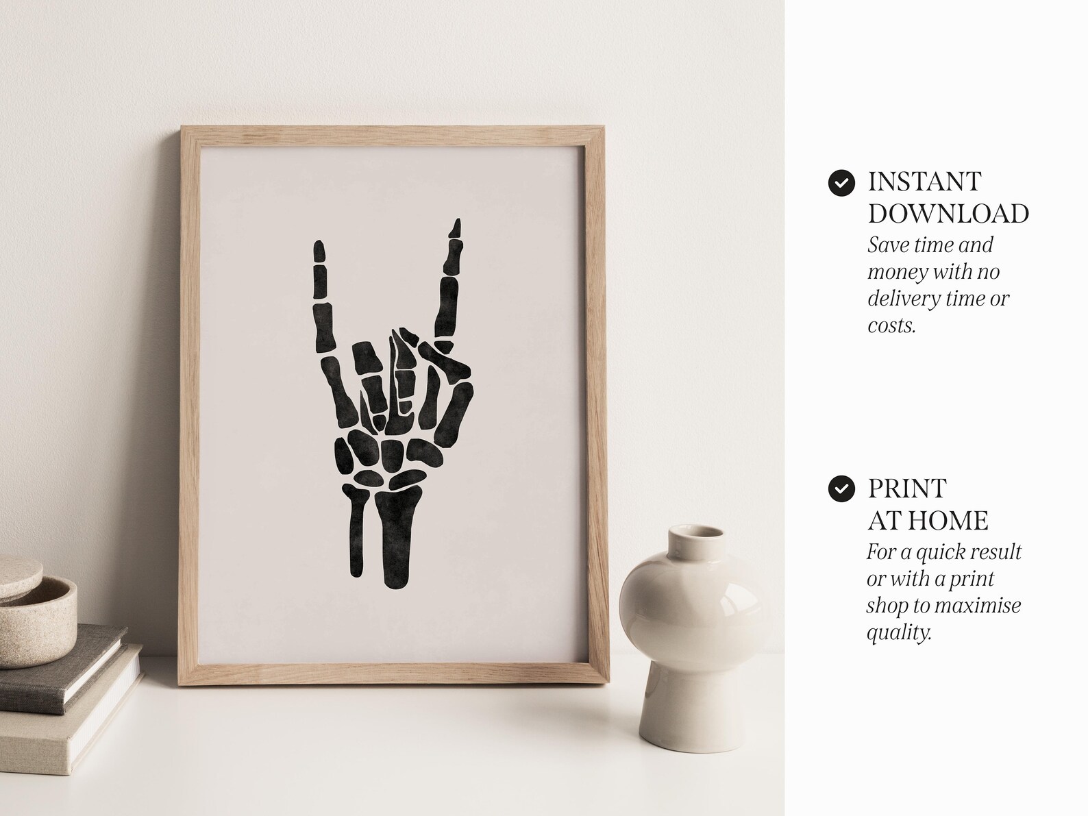 Skeleton Rock on Hand Printable Art Print, Minimal Halloween Digital ...