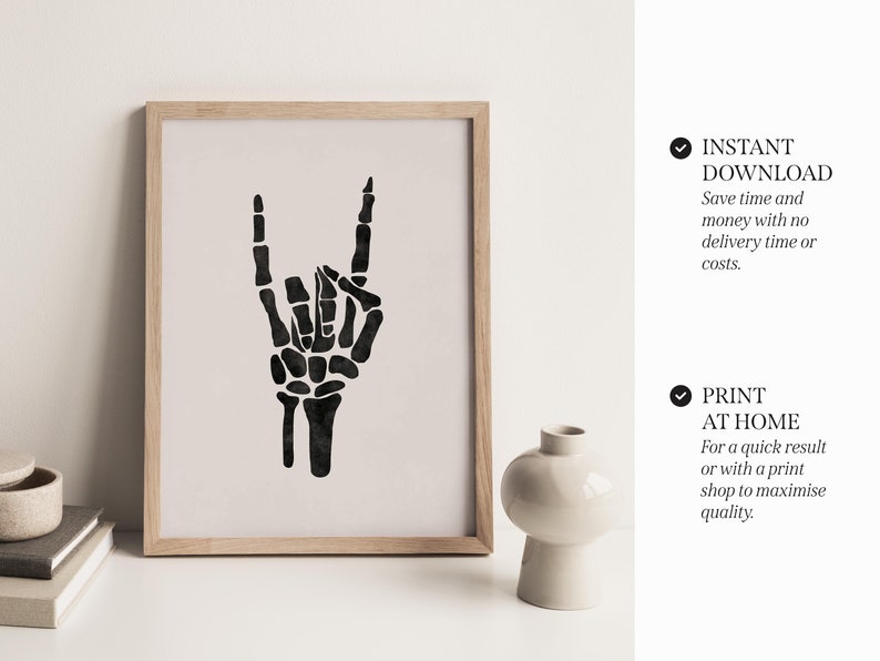 Skeleton Rock on Hand Printable Art Print Minimal Halloween - Etsy