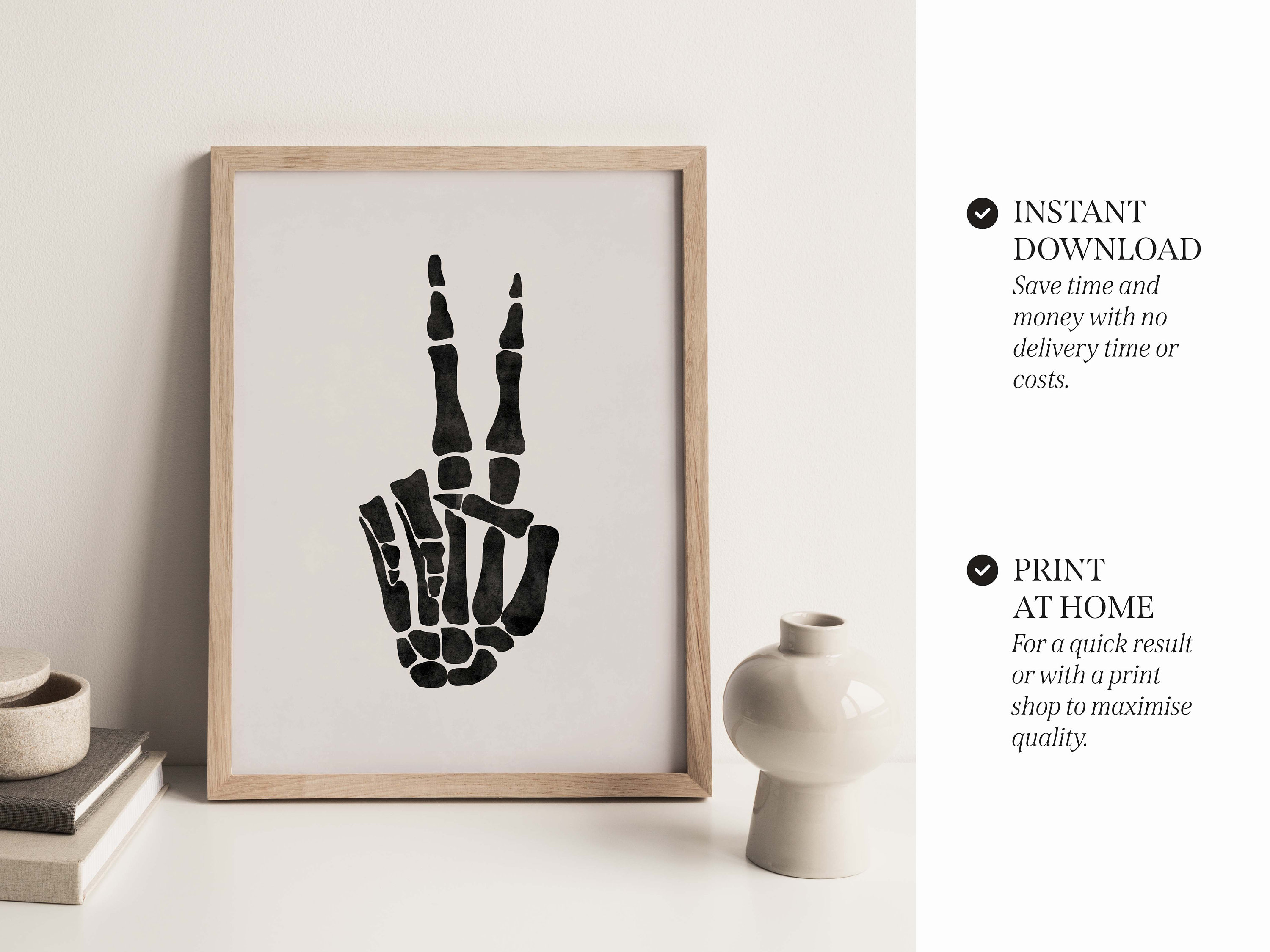 Skeleton Hand Peace Sign Printable Wall Art Simple Halloween - Etsy