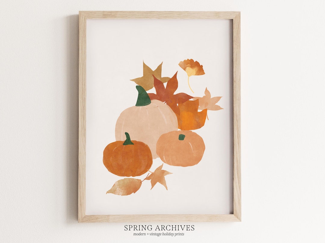 Pumpkins and Leaves Printable Art Print, Fall Wall Art Instant Download ...