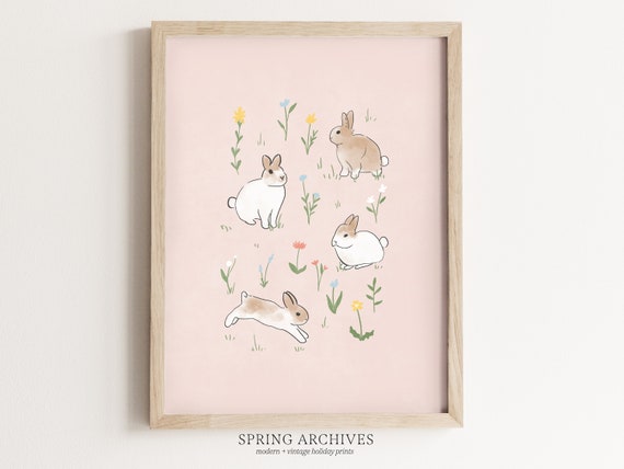 Easter Bunny Printable Wall Art Cute Rabbit Art Print Spring | Etsy