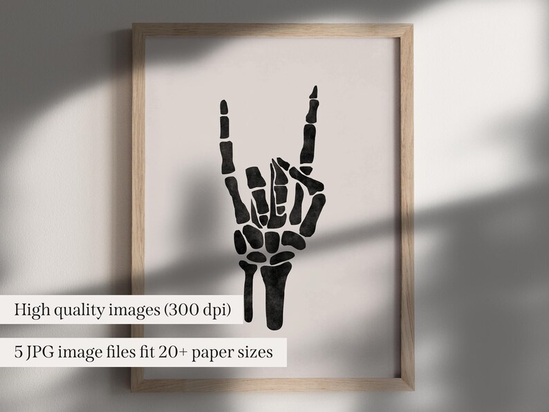 Skeleton Rock on Hand Printable Art Print, Minimal Halloween Digital ...
