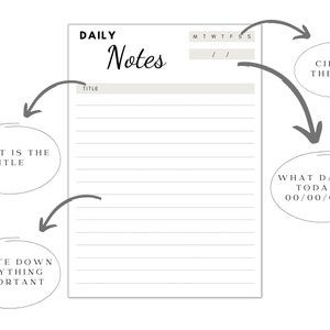 Printable Daily Notes, Print at Home College Student Lined Note Taking ...
