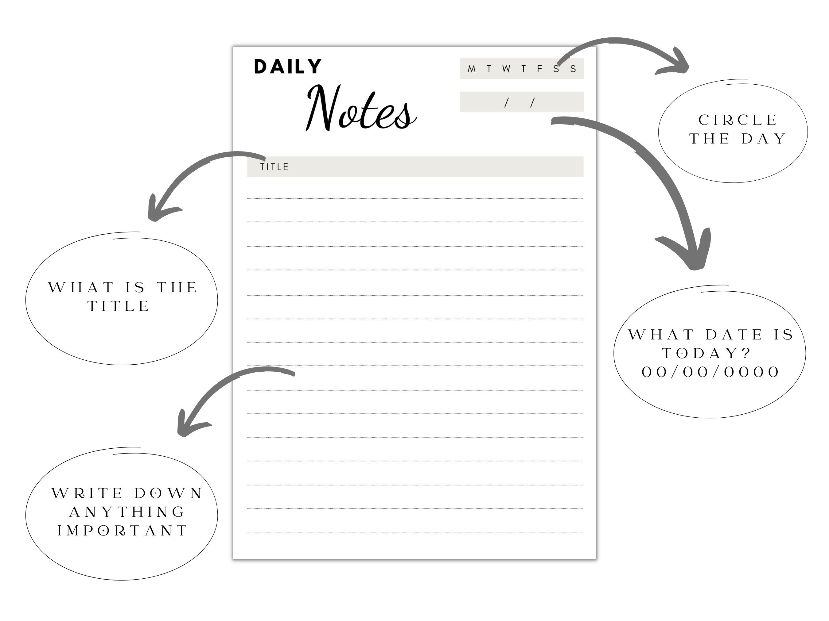 Printable Daily Notes, Print at Home College Student Lined Note Taking ...