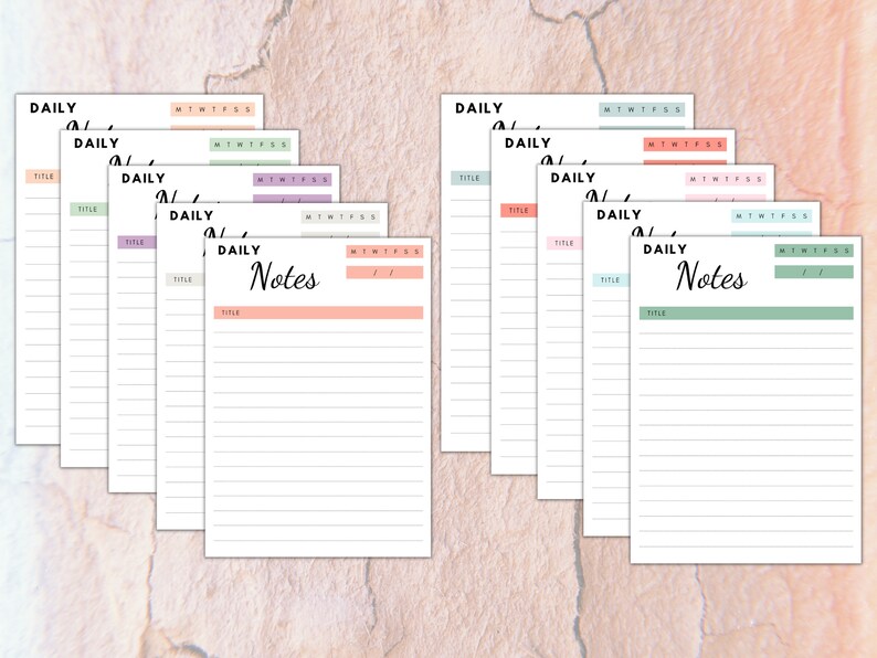 Printable Daily Notes, Print at Home College Student Lined Note Taking ...