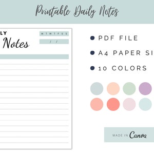 Printable Daily Notes, Print at Home College Student Lined Note Taking ...
