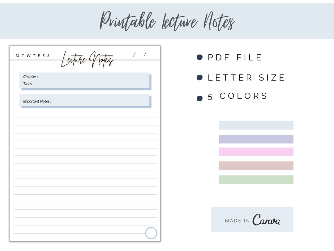 Printable Lecture Note, Jotter Notes, Dateline Notes, Print at Home ...