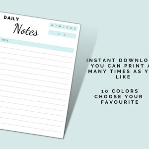 Printable Daily Notes, Print at Home College Student Lined Note Taking ...