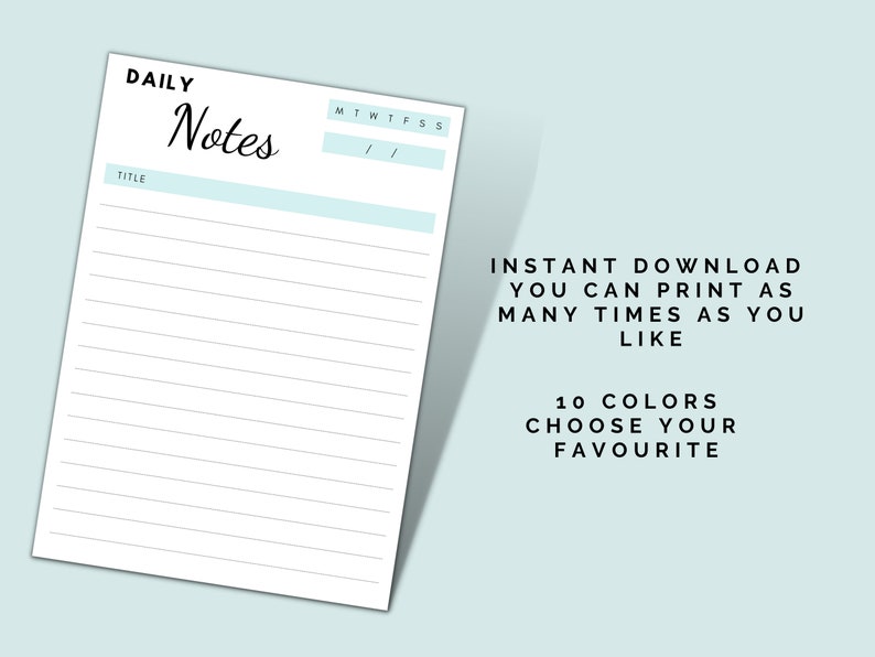 Printable Daily Notes, Print at Home College Student Lined Note Taking ...