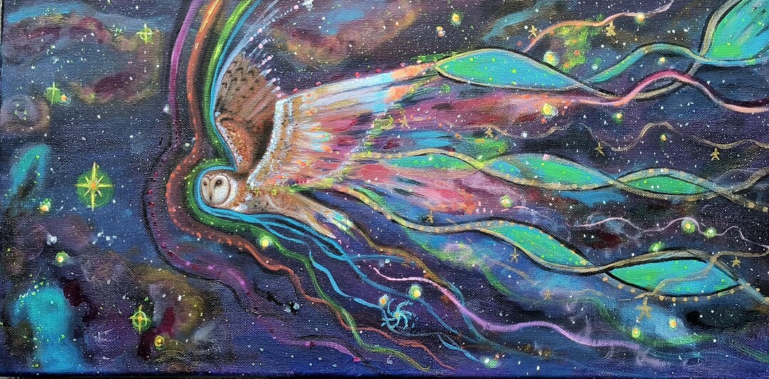 Original Acrylic Painting, "aurora Volare". Visionary Art|mystical Owl ...