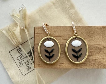 Black Folk Floral Clay Dangle Earrings Boho Polymer Clay Earrings ...
